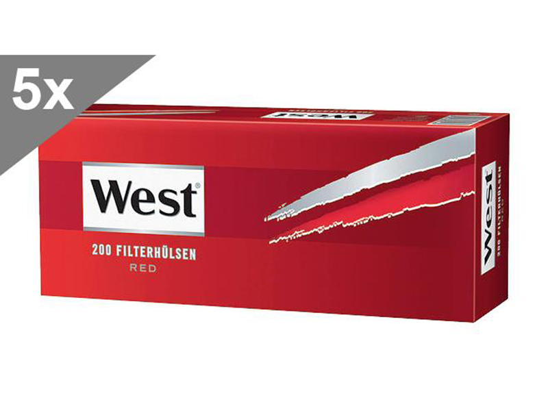 Wholesale West Red 200 cigarette tubes, 5p package
