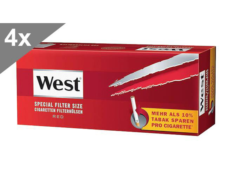 Wholesale West Special Size Red, 250 cigarette tubes, 4p package