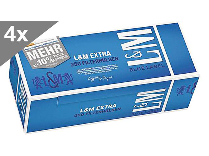 Wholesale L&M Extra Blue Label, 250 cigarette tubes, 4p package