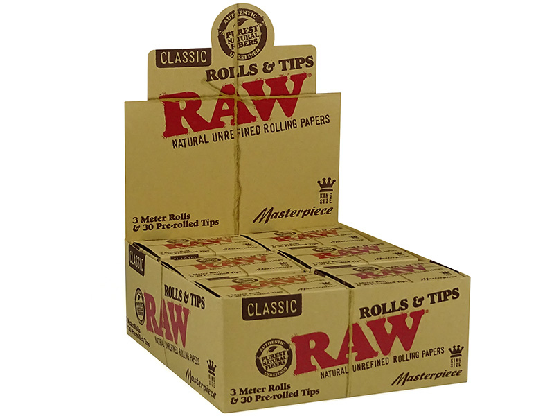 Wholesale RAW Rolls + Prerolled Tips Masterpiece 12 rolls each 3 mete