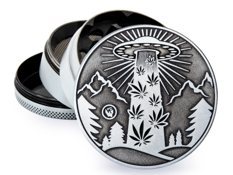 Grinder Silber "420 Aliens Ufo" Metal, 4-tlg.: Ø 60 mm