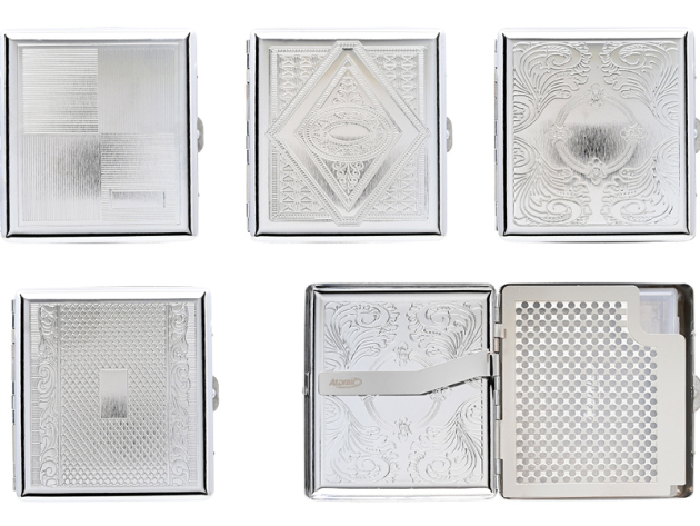 Zigarettenetui "Silber Muster" Metall, für 18 Zig. mit Metallspange,
