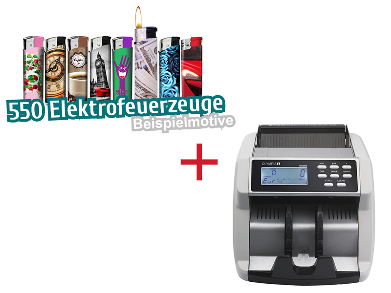 Aktion 550 Feuerzeuge + Olympia NC 560 Geldzähler