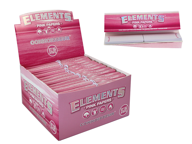 Elements Paper "Connoisseur" Pink - King Size Slim + Tips; 24 Heftche
