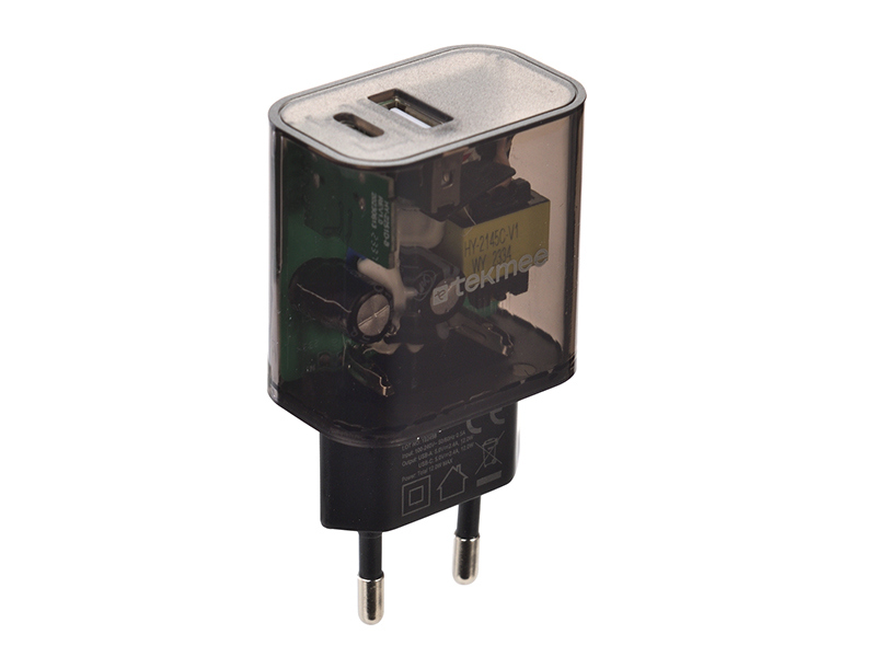 Tekmee Netzstecker 12W Type-C + USB, Wand Charger; transparent-dunkel