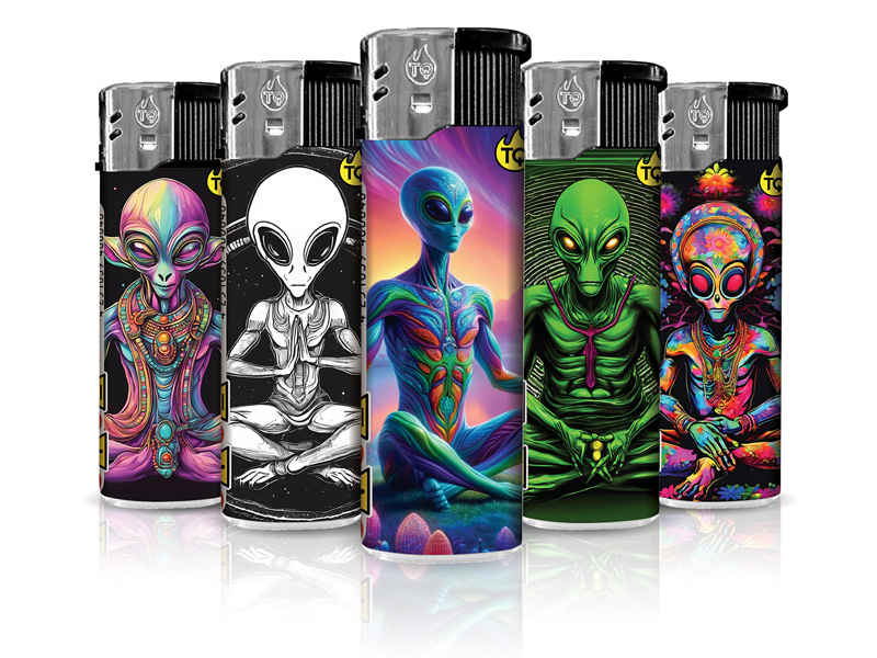 Elektrofeuerzeuge "ALIEN GURU", 5-fach sortiert; 50er Display