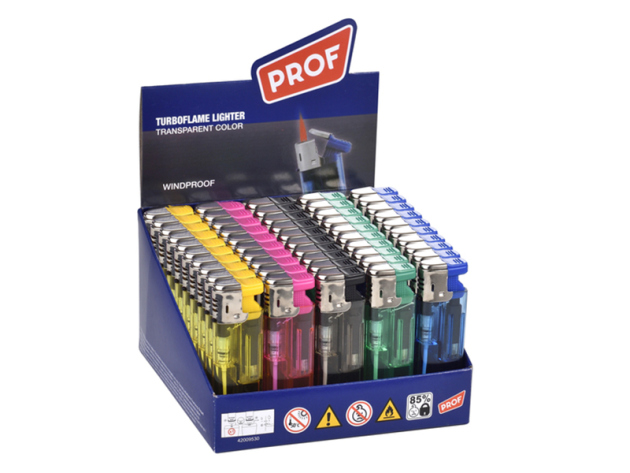 Sturmfeuerzeuge "Clear Color", Turbo-Flame, 5-fach sortiert, 50er Dis