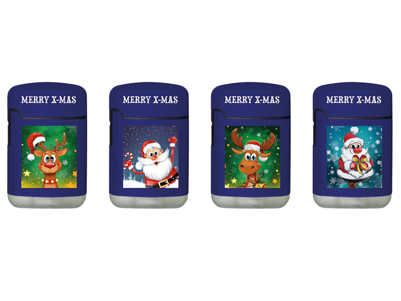 Sturmfeuerzeuge "Merry Xmas" blau, Relief, 4-fach sortiert, 20er Disp