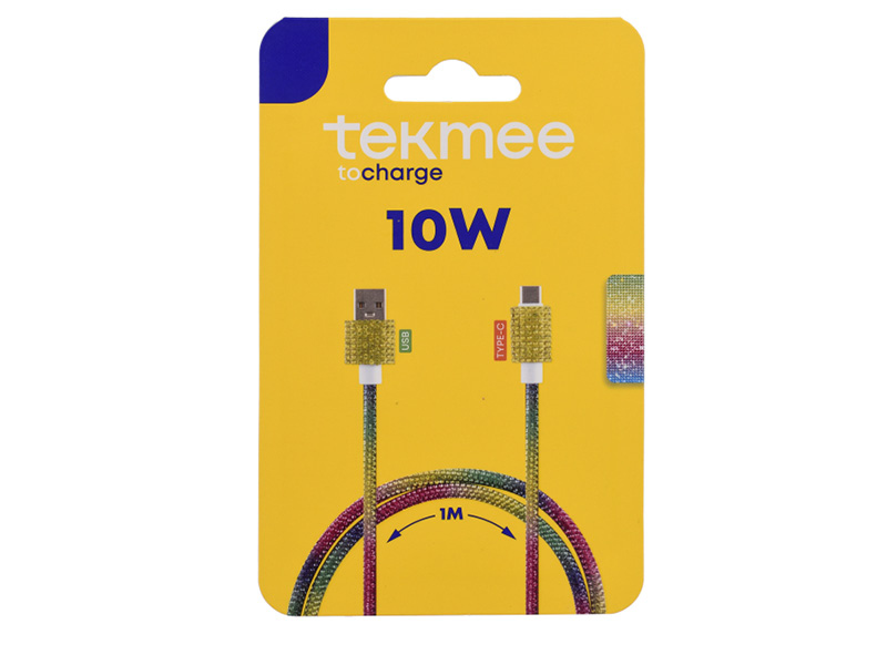 Tekmee Ladekabel, 1m; USB auf Type-C, 10W, mit Strasssteinen Regenbog