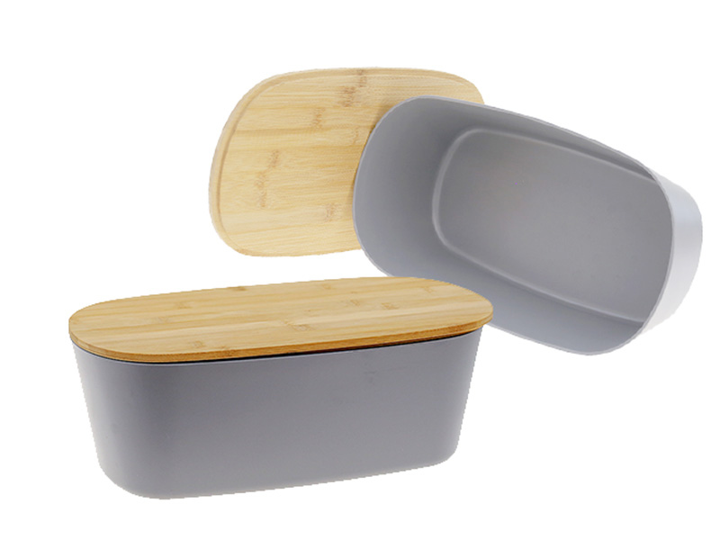 Brotkasten grau mit Holzdeckel aus Buchenholz, 35 x 20 x12 cm; UVP: 2