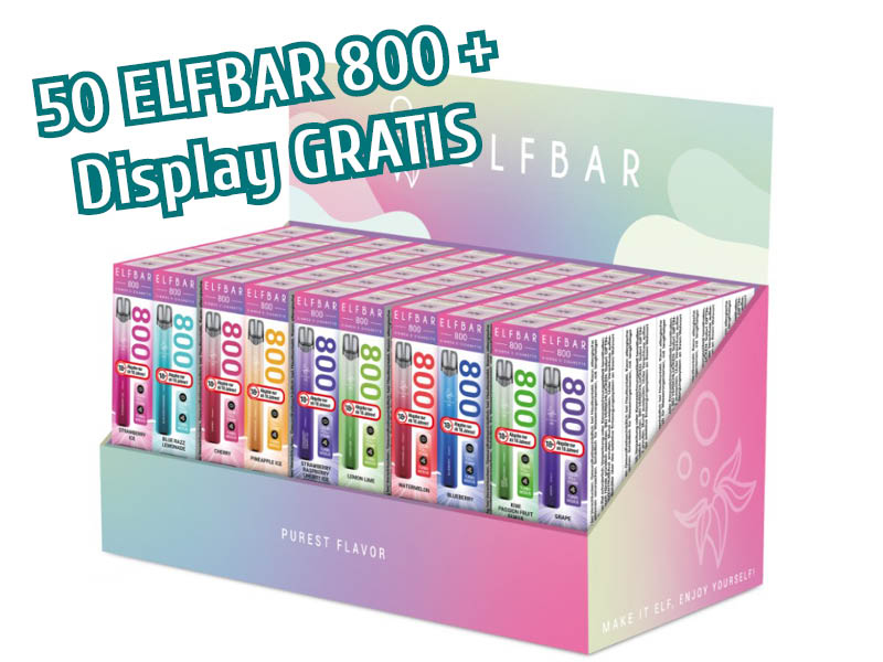 Aktion 50x ELFBAR 800 mit Nikotin + Display GRATIS