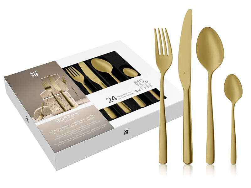 WMF Boston Besteck-Set, Champagner Gold, 24-teilig, Cromargan UVP: 24