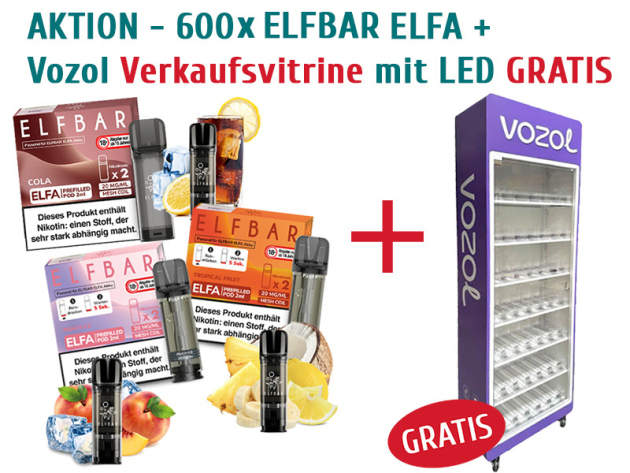 AKTION 600x ELFBAR ELFA + Vozol Verkaufsvitrine mit LED - GRATIS